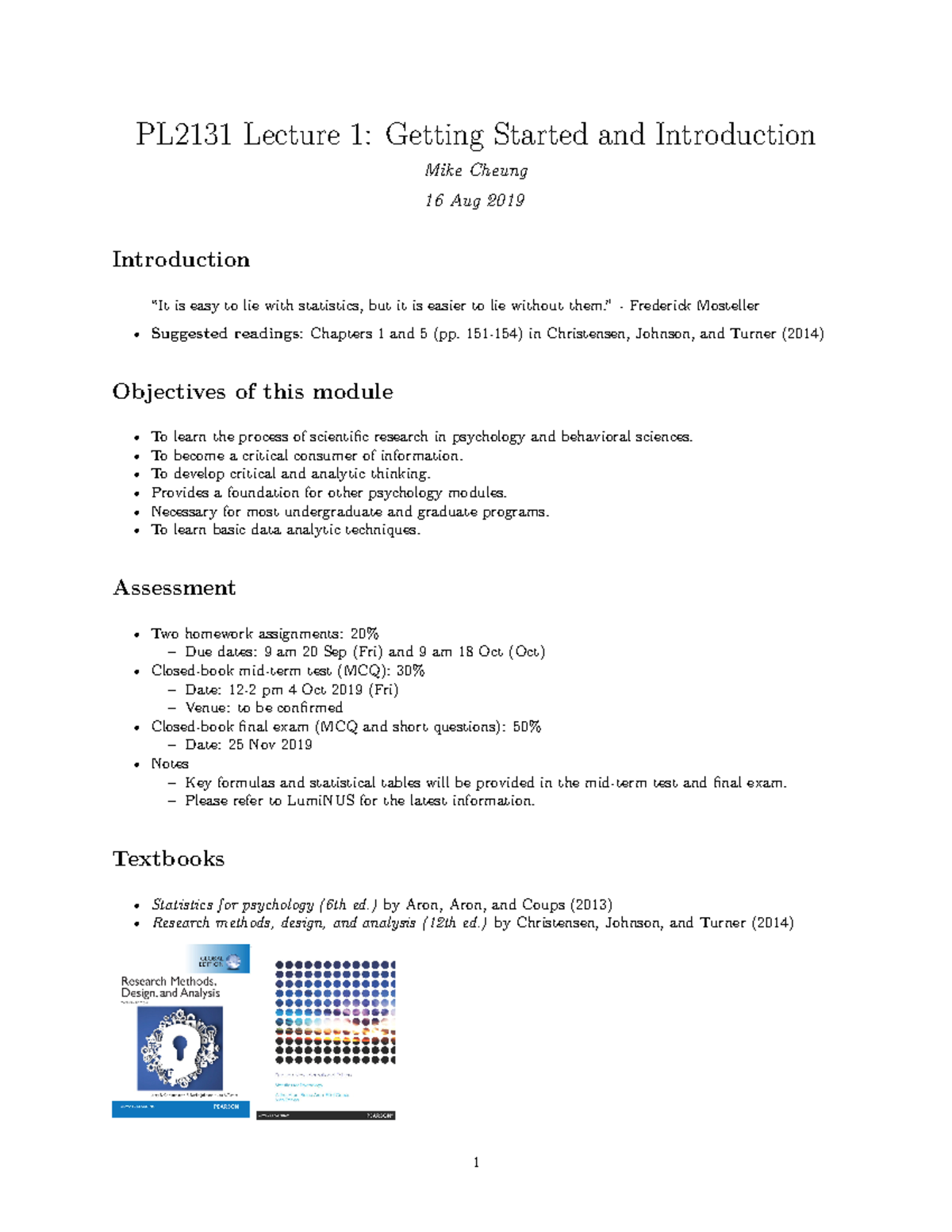 Lec1 - Lecture notes 1 - PL2131 Lecture 1: Getting Started and ...