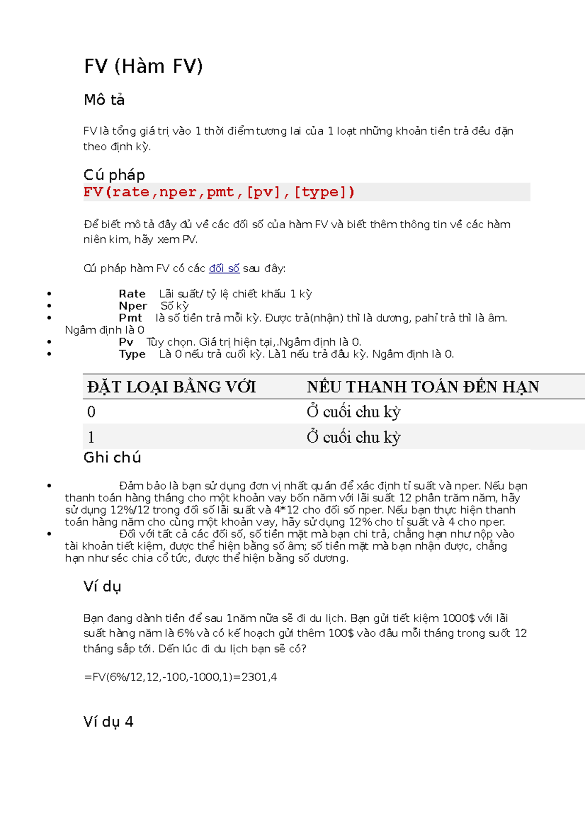 Các hàm - jygụhjju - FV (H愃m FV) Mô tả FV l愃 tổng giá trị v愃o 1 thời ...
