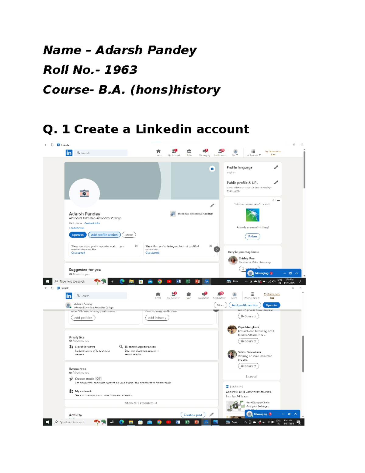 VAC practical - Name – Adarsh Pandey Roll No.- 1963 Course- B. (hons)history Q. 1 Create a ...