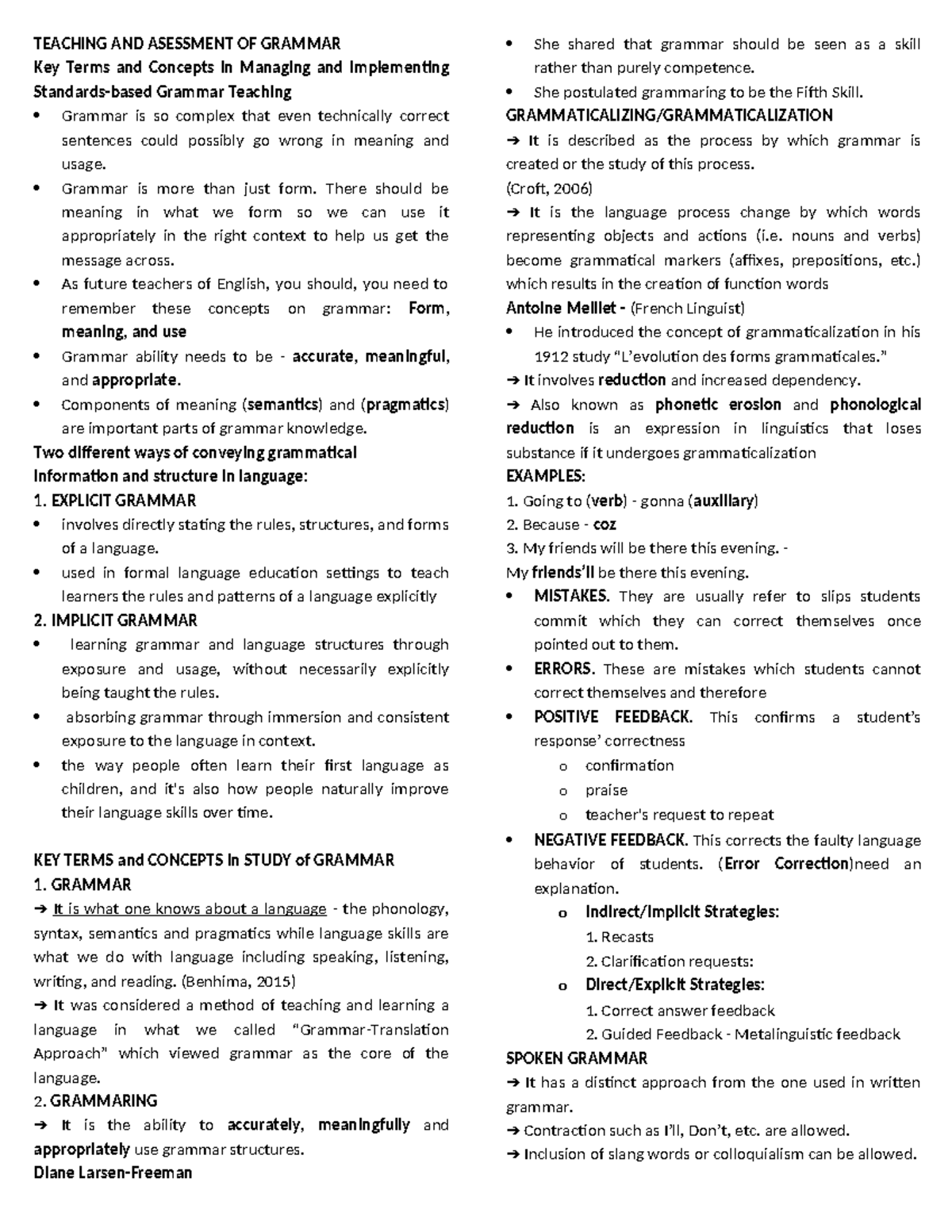 Reviewer IN Teaching AND Assessment OF Grammar Prelim - TEACHING AND ...