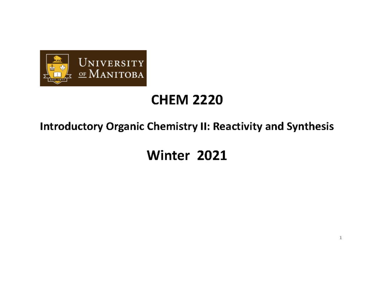 Lecture Notes JAN 27 2021 - CHEM 2220 Introductory Organic Chemistry II ...