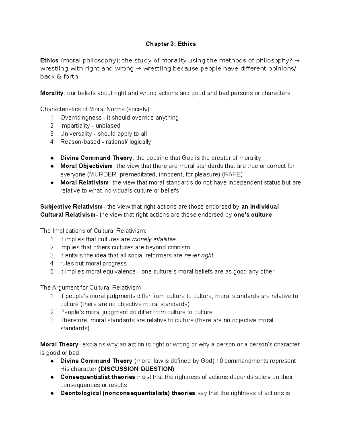 Chapter 3 - Chapter 3: Ethics Ethics (moral philosophy): the study of ...