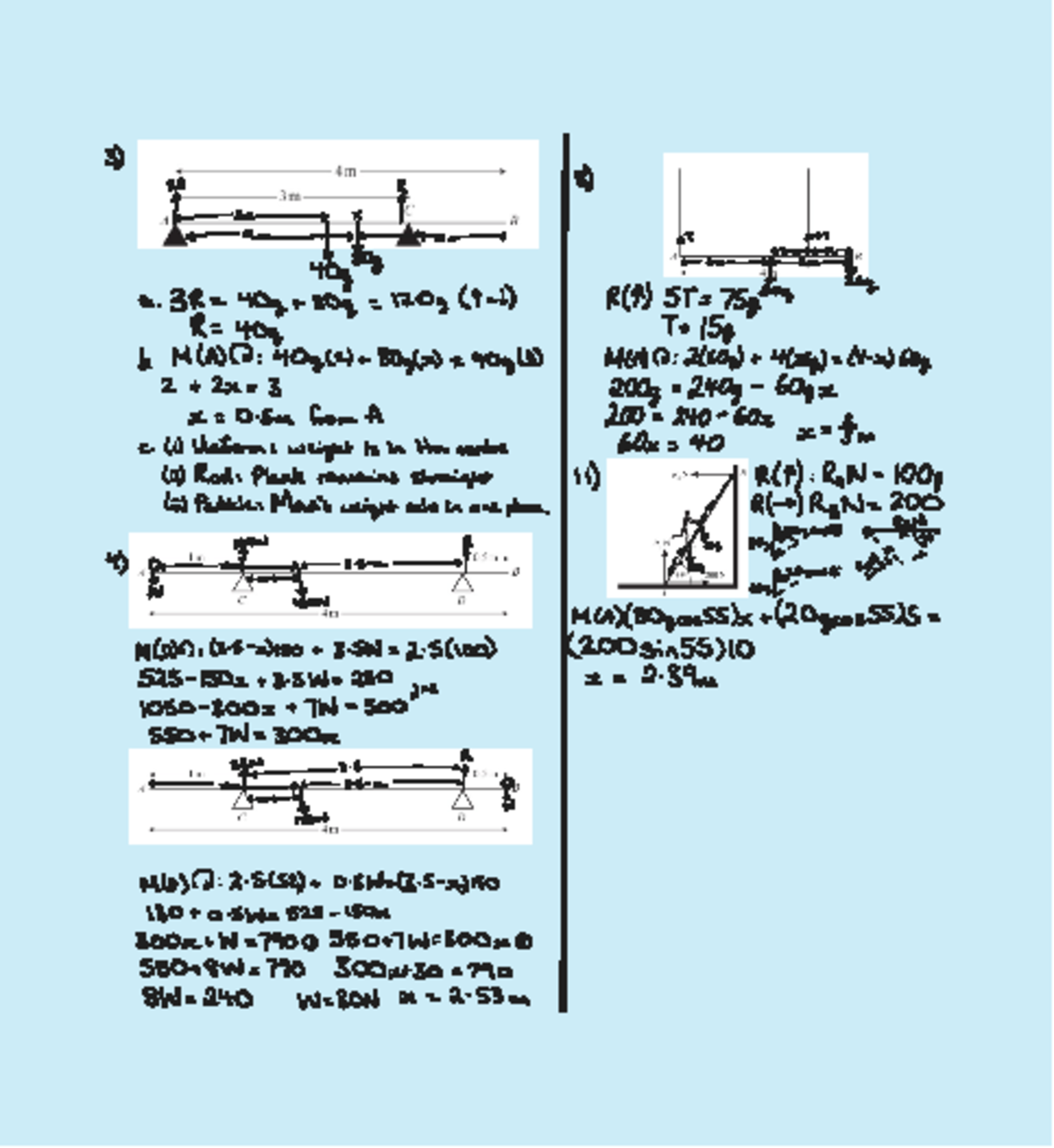 Mixed Exercise 4 - 3) 4m 2R R 8) 3m 2m x C A B xm 4-xm , T 80g B 2m 40g 25g a. 3R = 40g + 80g ...