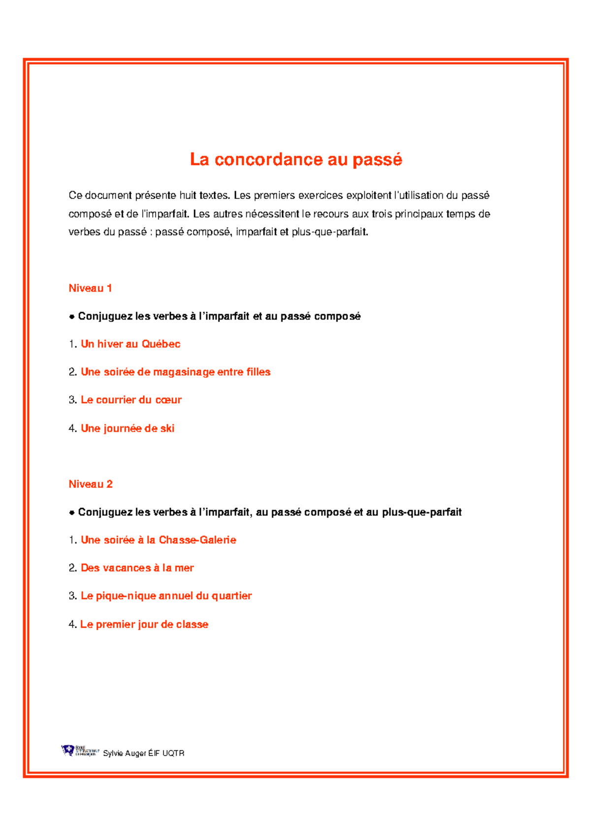 French Study - Past Tense - La concordance au passé Ce document ...