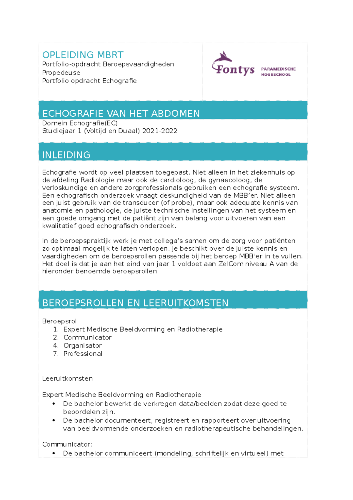 Propedeuse Portfolio opdracht Echografie 2021-2022 - OPLEIDING MBRT ...
