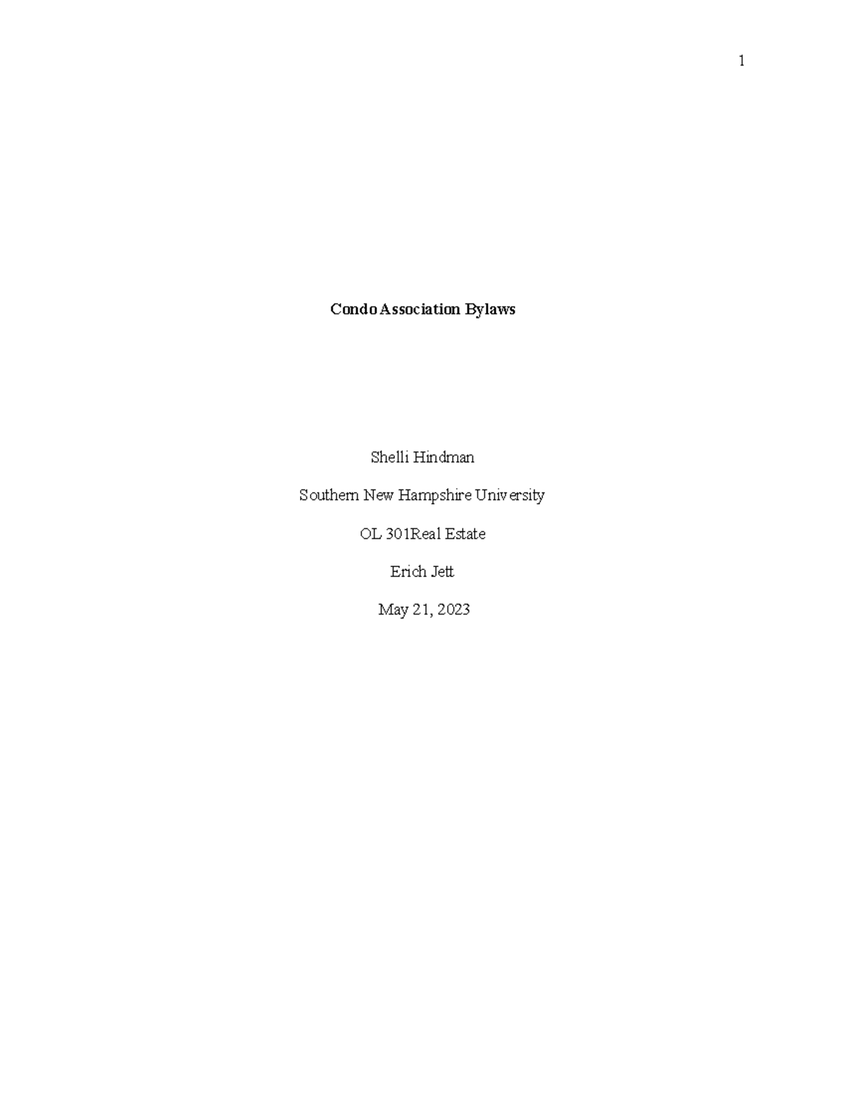 Module 3 Assignment - Condo Association Bylaws Shelli Hindman Southern ...
