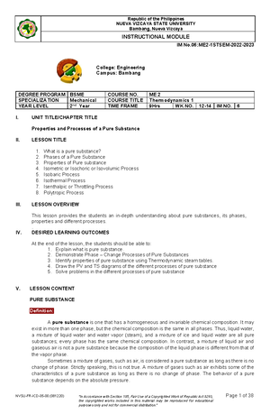 IM4 Thermodynamics - NUEVA VIZCAYA STATE UNIVERSITY Bambang, Nueva ...