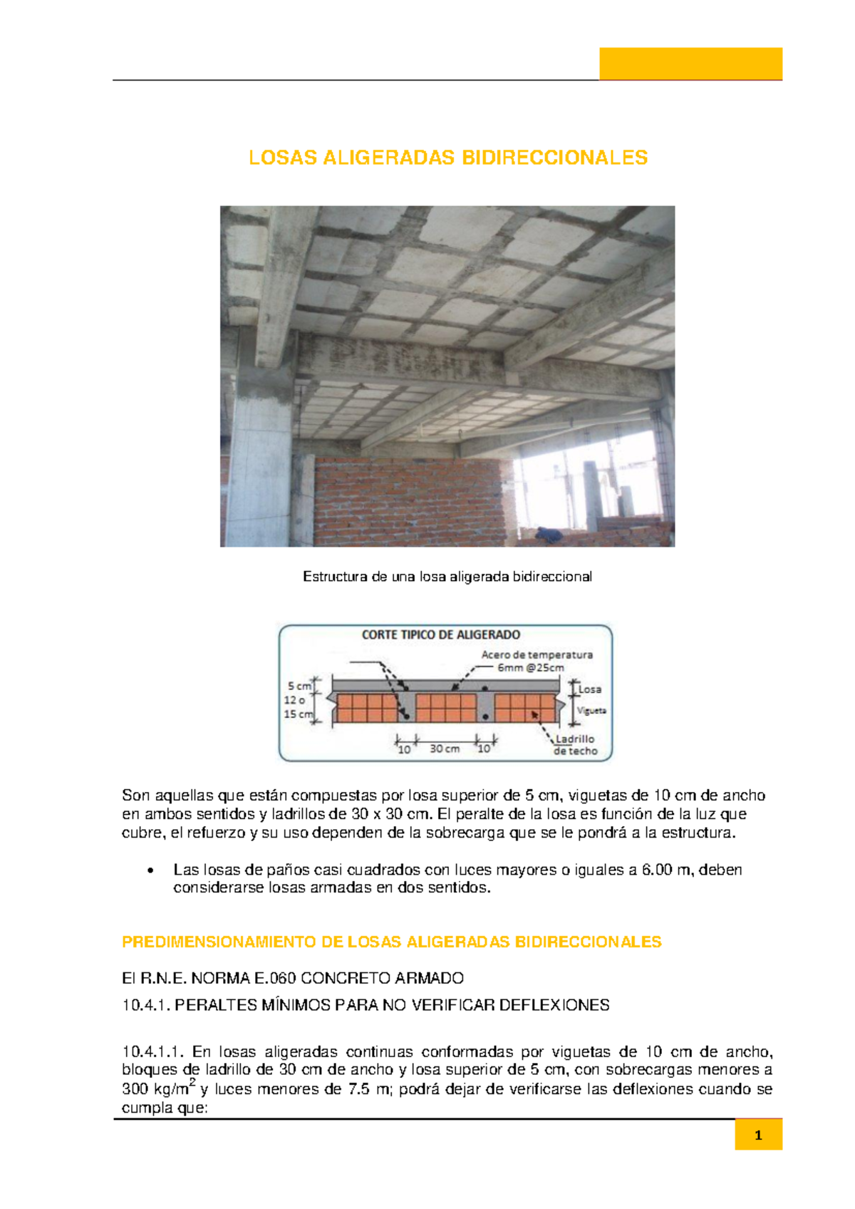 Losas Aligeradas Bidireccionales - LOSAS ALIGERADAS BIDIRECCIONALES Estructura de una losa ...
