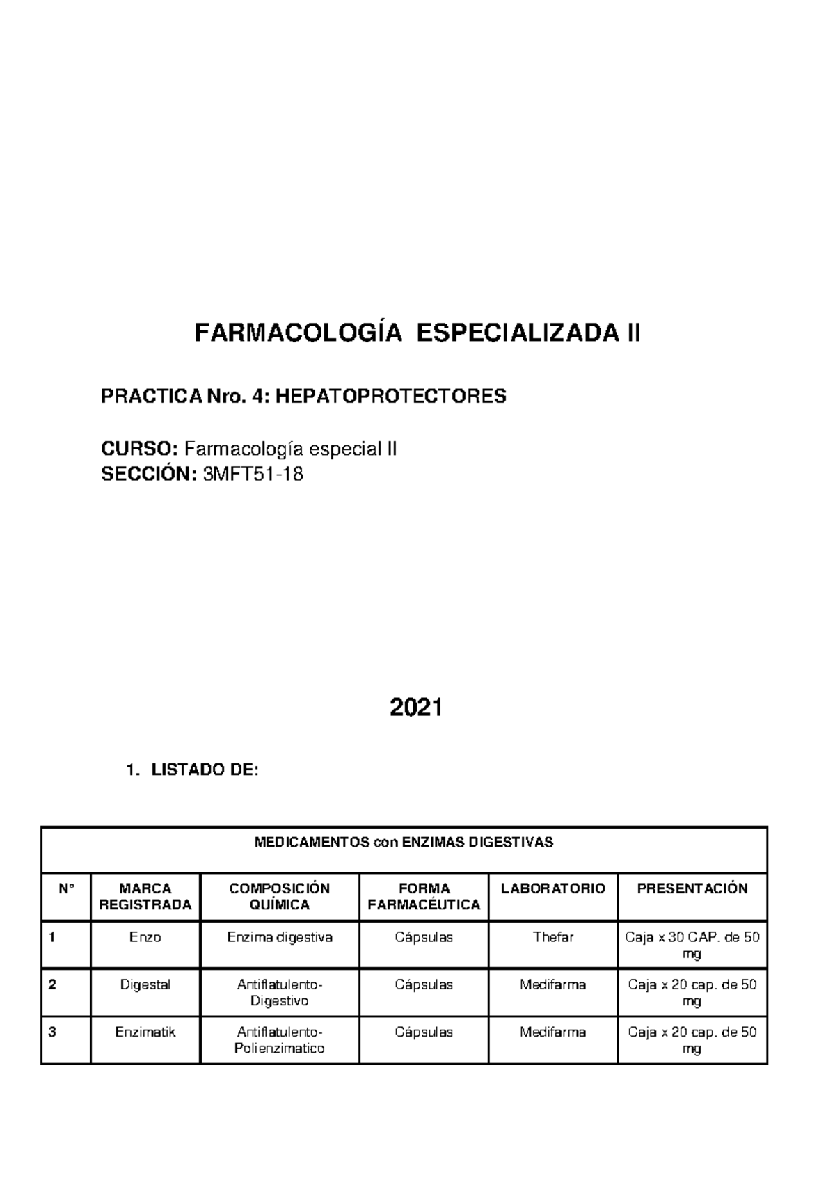 Practica 4 Hepatoprotectores - FARMACOLOGÍA ESPECIALIZADA II PRACTICA Nro. 4: HEPATOPROTECTORES ...
