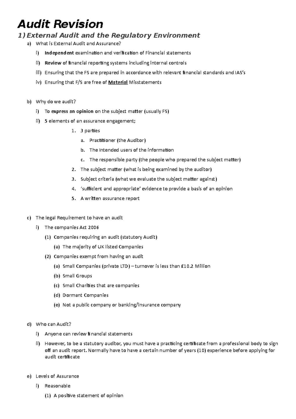 Audit and Assurance Revision Guide - Audit Revision 1) External Audit ...