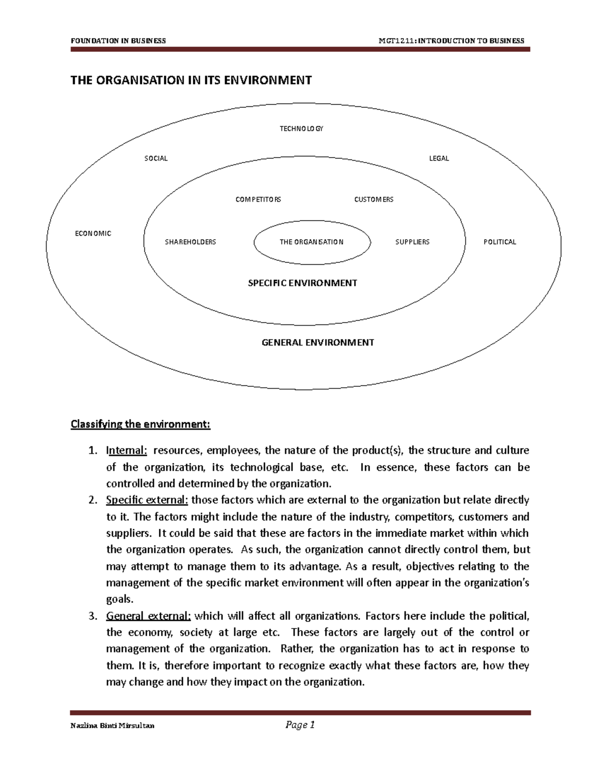 C3 The Organisation in its environment - THE ORGANISATION IN ITS ...