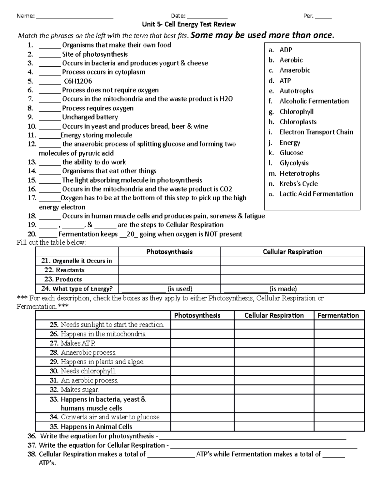 Unit 5 Cell Energy Test Review Name Date unit-5-cell-energy-test-review-name-date