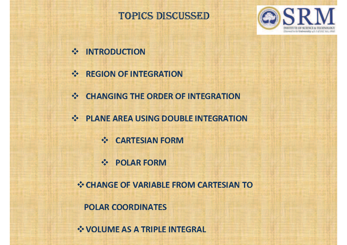Unit1 maths - uploading material to study, multiple integrals. - TOPICS ...
