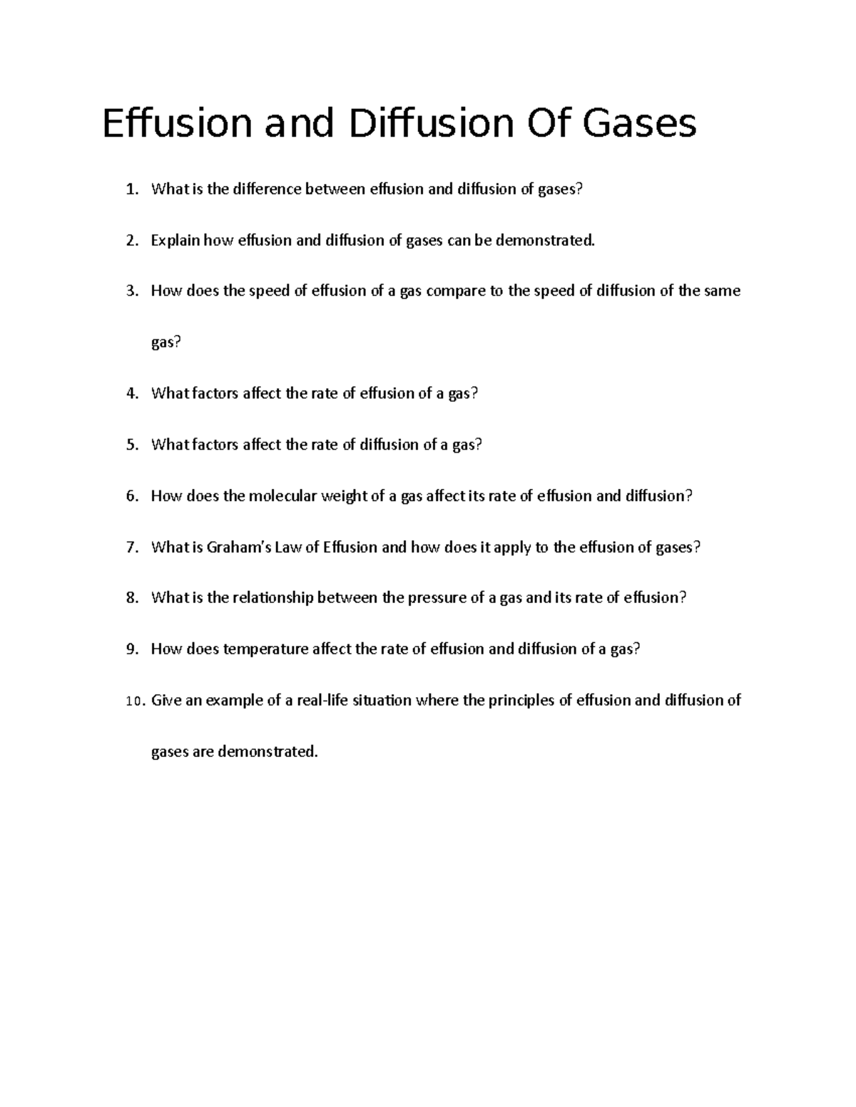 Effusion and Diffusion Of Gases-chemistry - Effusion and Diffusion Of ...