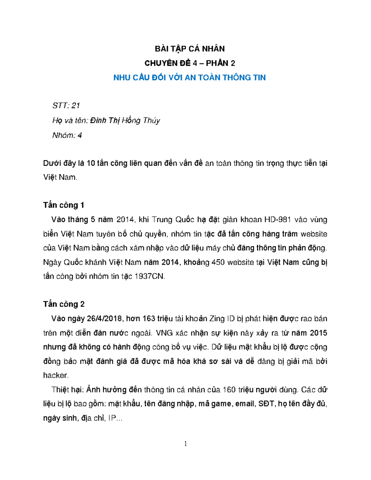 Assignment ca nhan chuyen de 4 STT 21 Dinh Thi Hong Thuy - BÀI TẬP CÁ ...