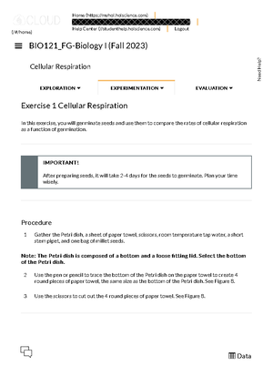 HOL - bio 121 lab biological macromolecules - (/#/home) Home (myhol ...
