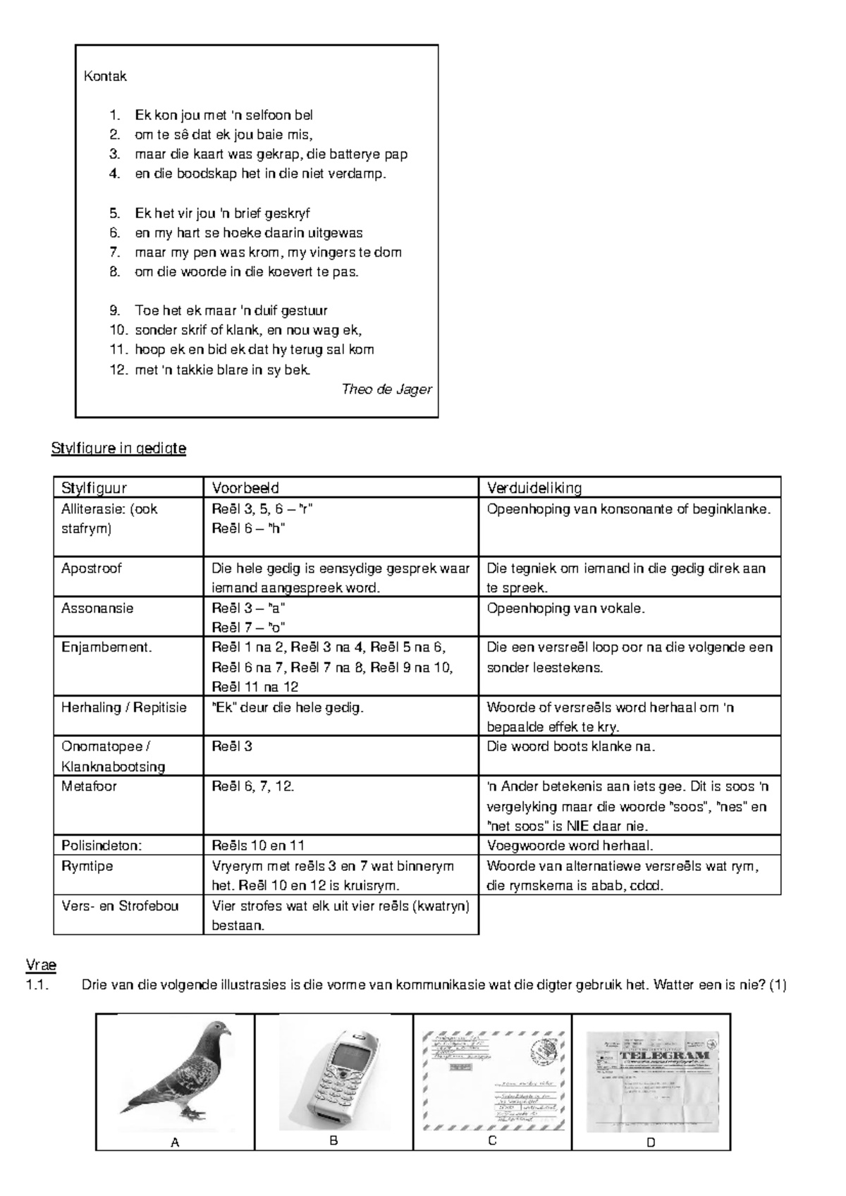 Kontak POEM Questions - Kontak Ek kon jou met ‘n selfoon bel om te sê ...