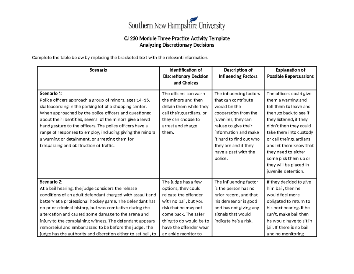 CJ 230 Module Three Practice Activity Template - CJ 230 Module Three ...
