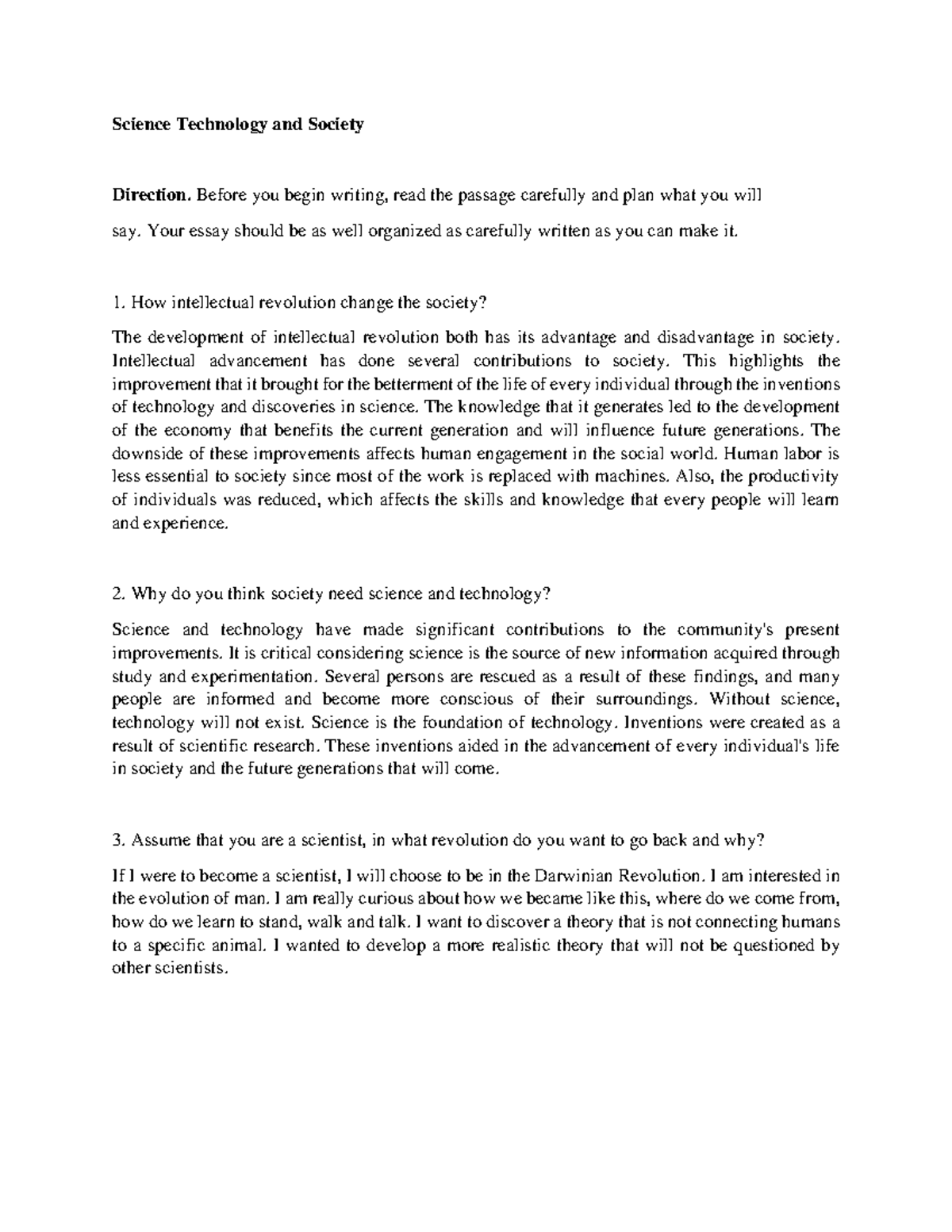 Science Technology and Society - Science Technology and Society ...