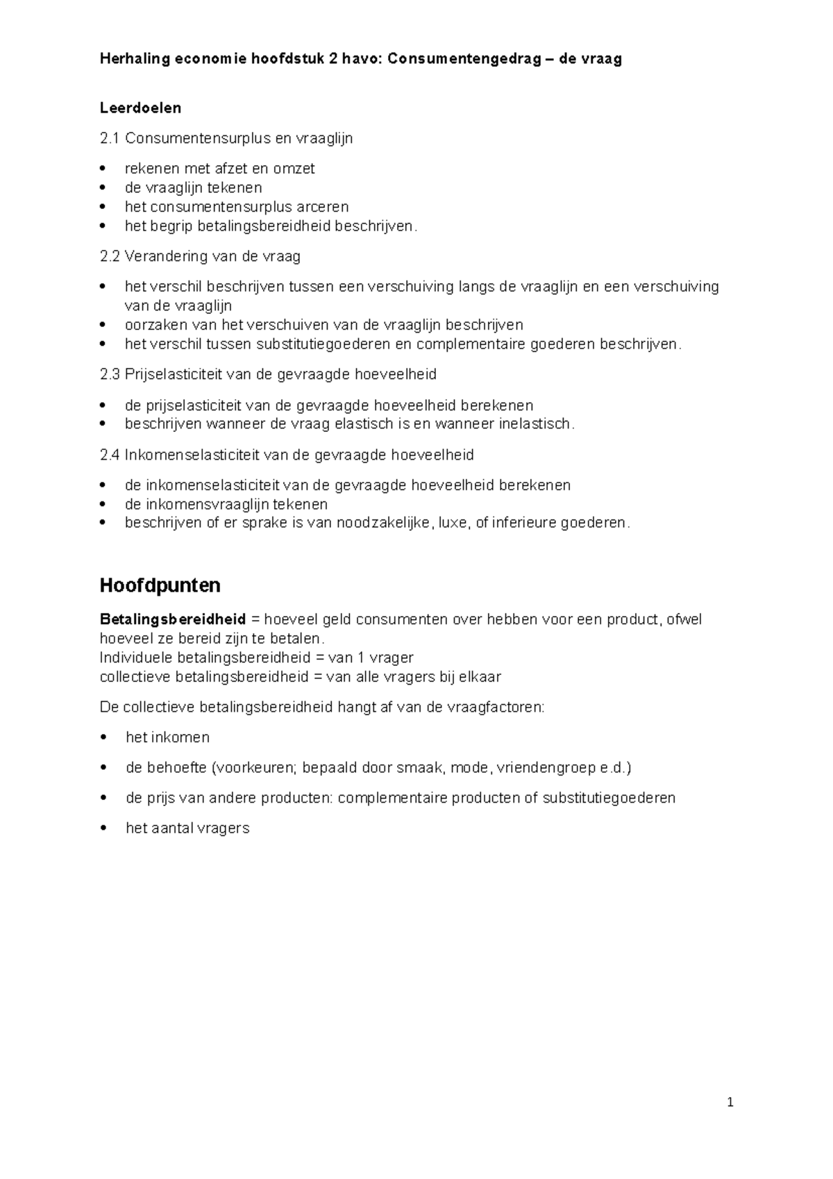 Eco H.2 havo consumentengedrag - Leerdoelen 2 Consumentensurplus en vraaglijn rekenen met afzet ...