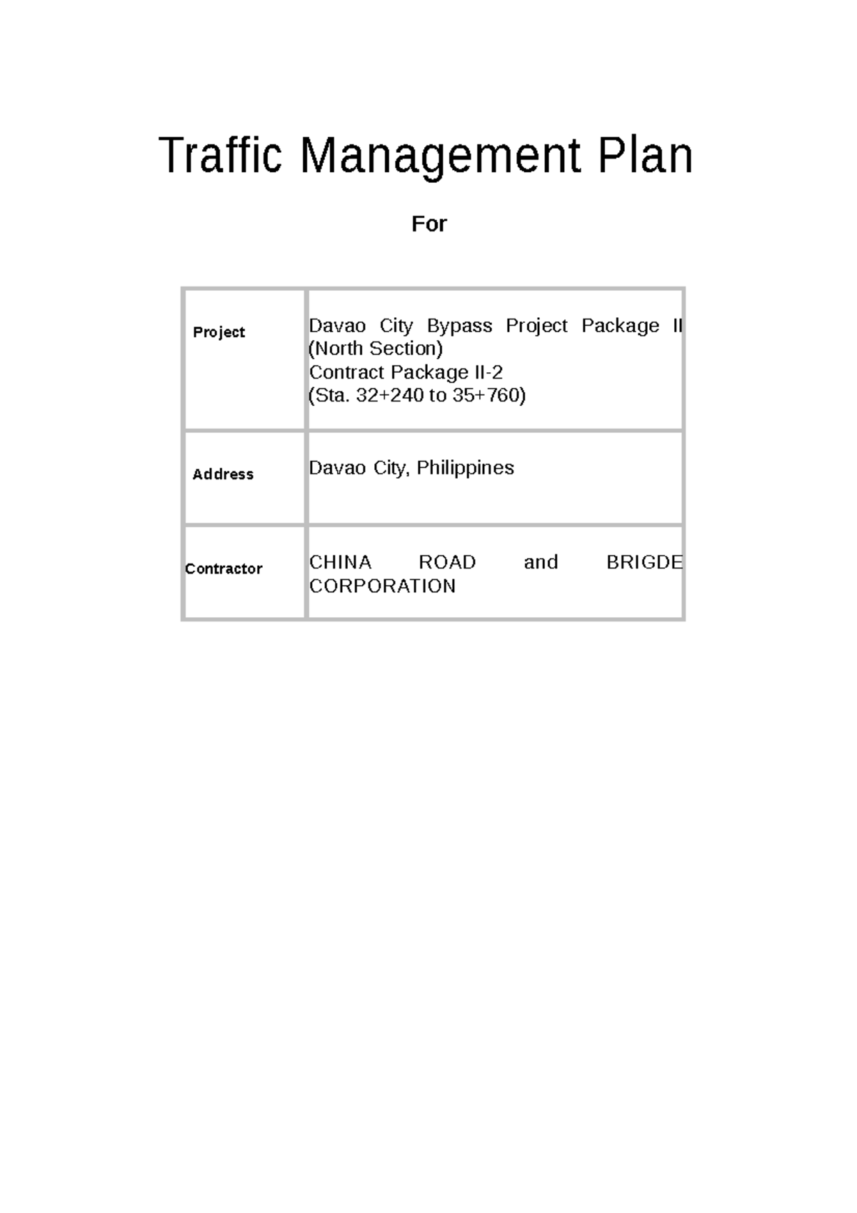 Traffic Management Plan - Traffic Management Plan For Project Davao ...