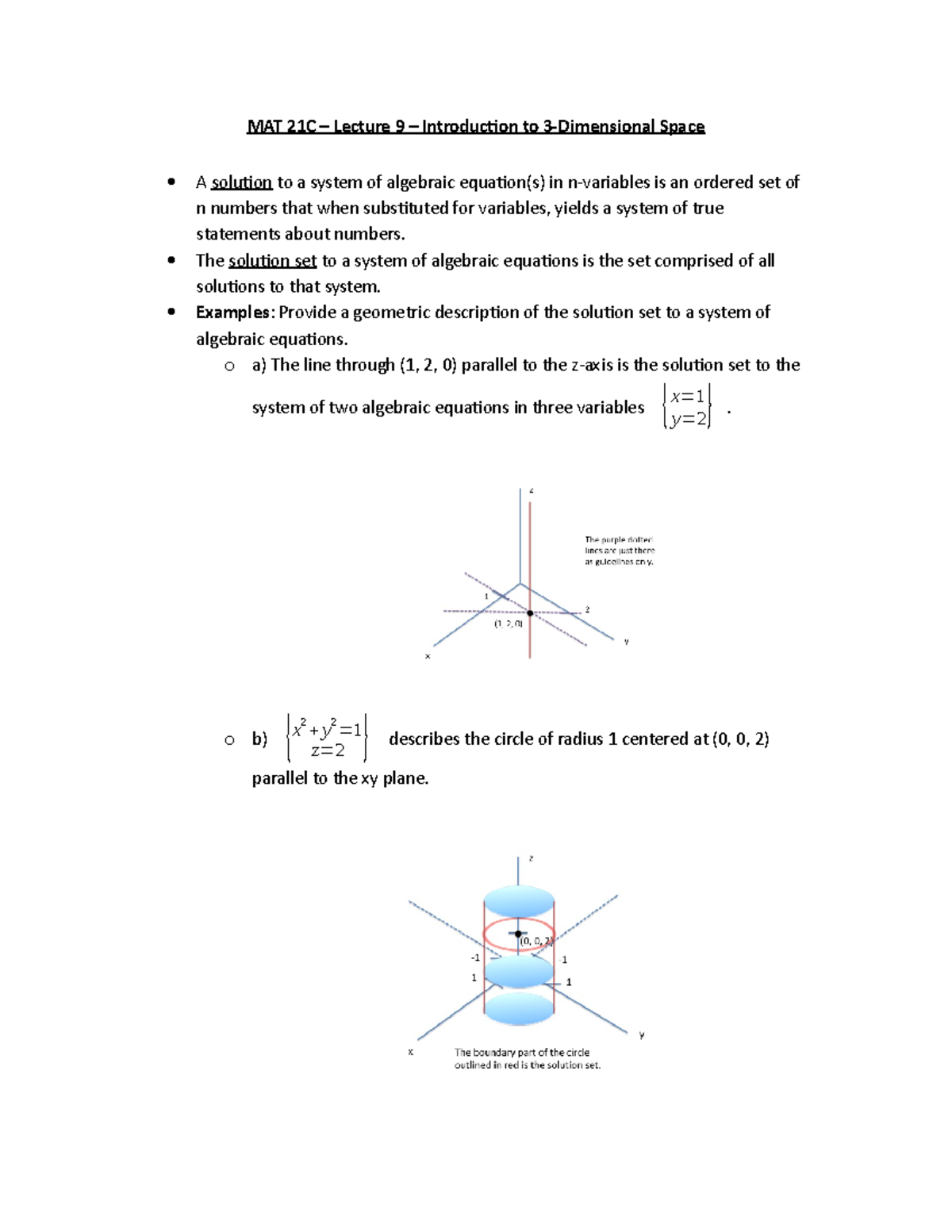 Mat 21c Lecture 9 Introduction To 3 Dimensional Space Mat 21c Lecture 9 Introduction To