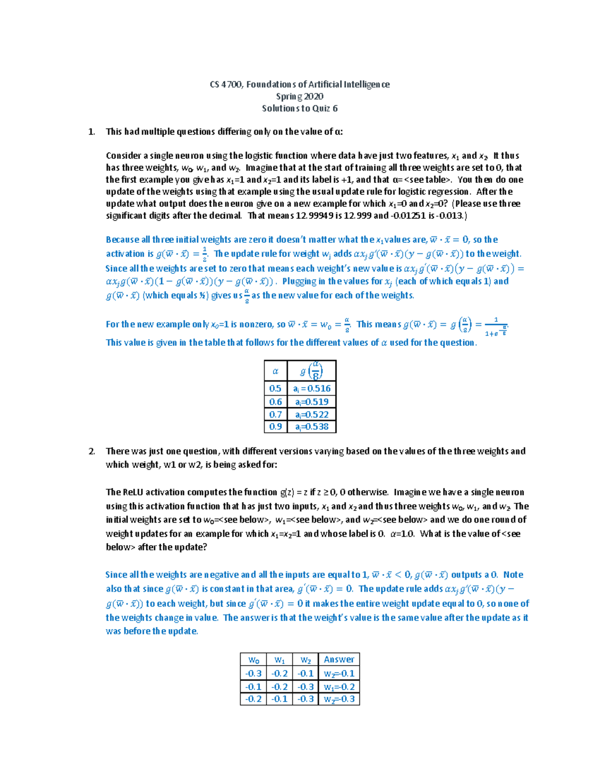 4700 2020sp q6 solutions - CS 4700, Foundations of Artificial ...