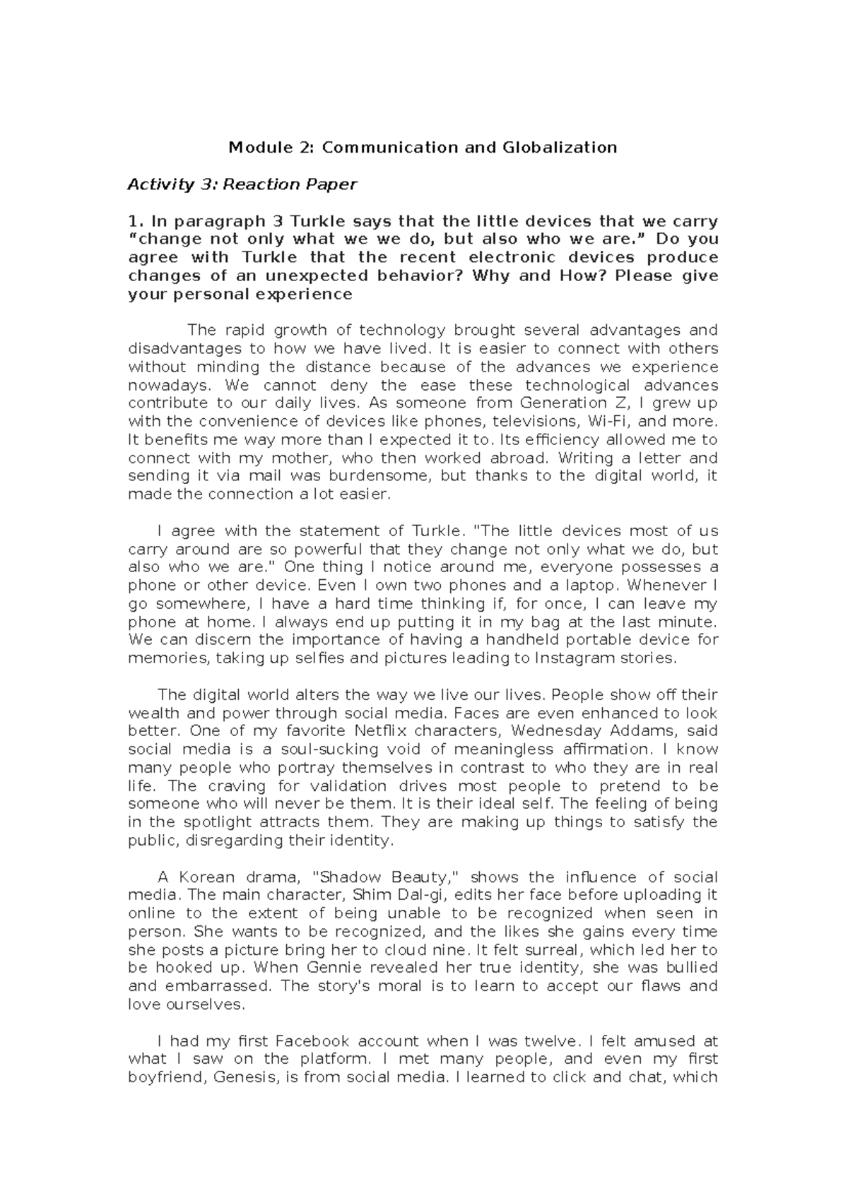 Module 2; Activity 3 - Module 2: Communication and Globalization ...