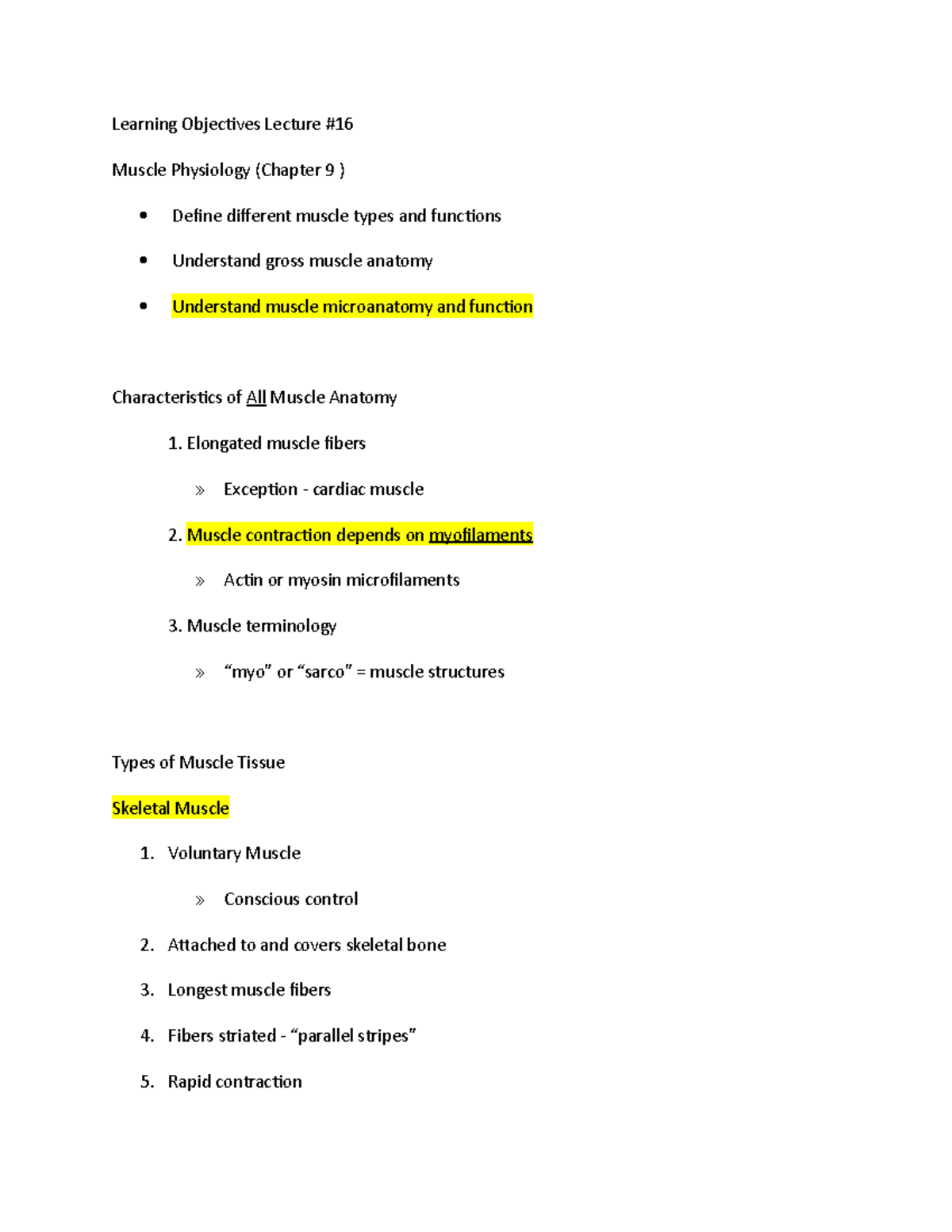 Lecture 16 - review - Learning Objectives Lecture # Muscle Physiology ...