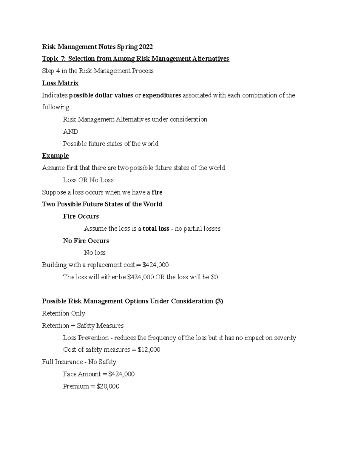 Introduction to Risk Management Topics 7-9 - Risk Management Notes ...