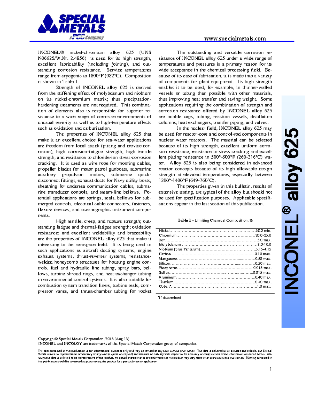 Inconel alloy 625 - Cladding - INCONEL ® alloy 625 specialmetals ...