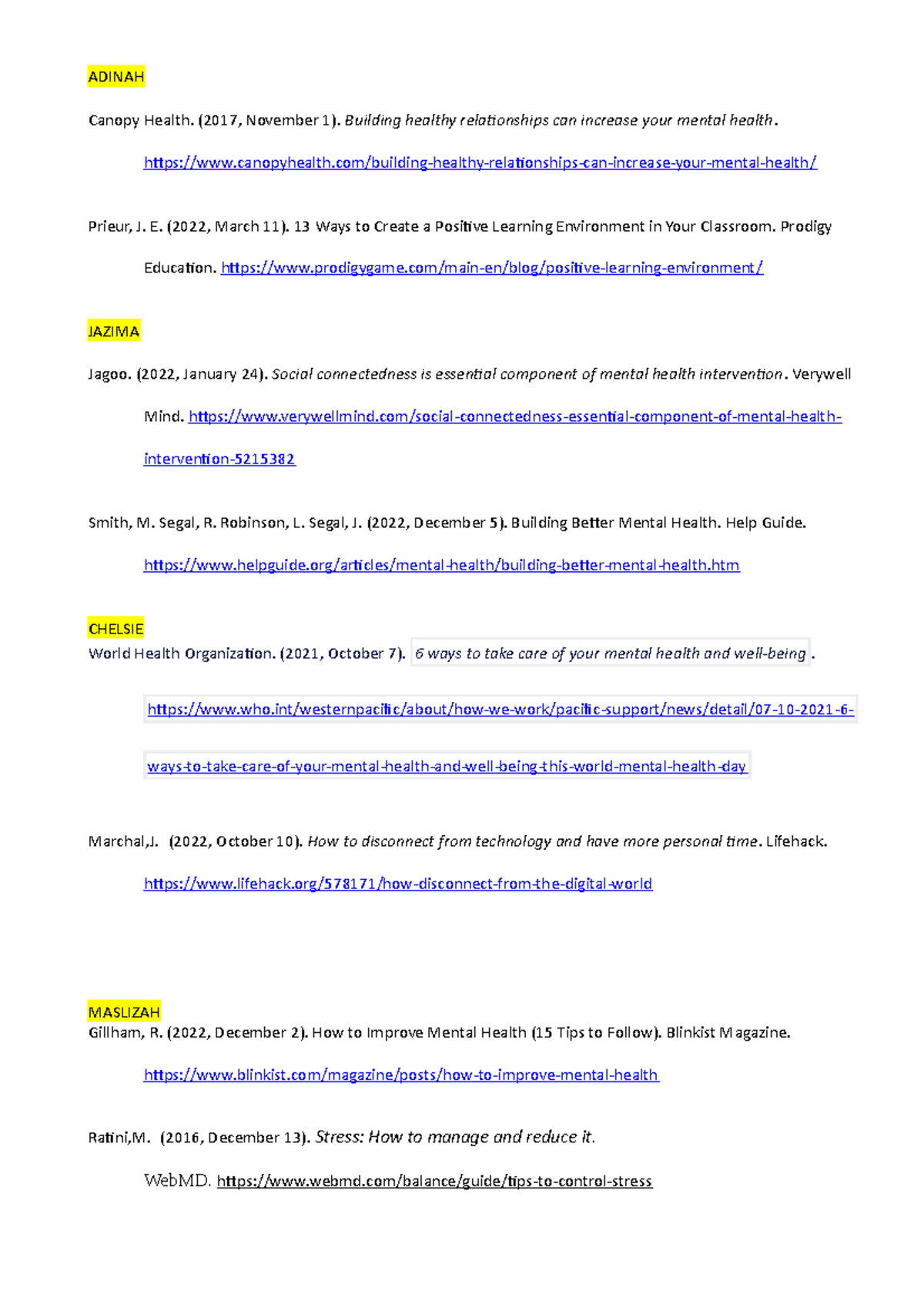 Bibliography - TERM DRAFT PAPER - ADINAH Canopy Health. (2017, November ...