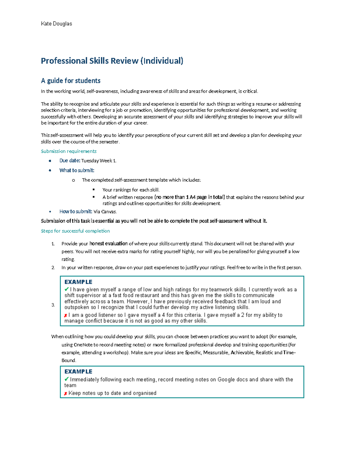 EGB101 A3a Professional Skills Review (Individual) - Kate Douglas ...