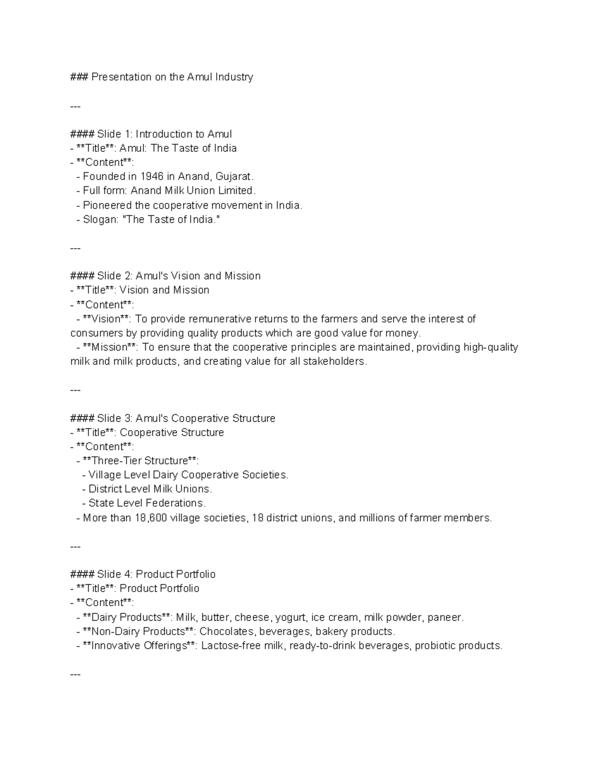 Presentation on the Amul Industry - Presentation on the Amul Industry ...