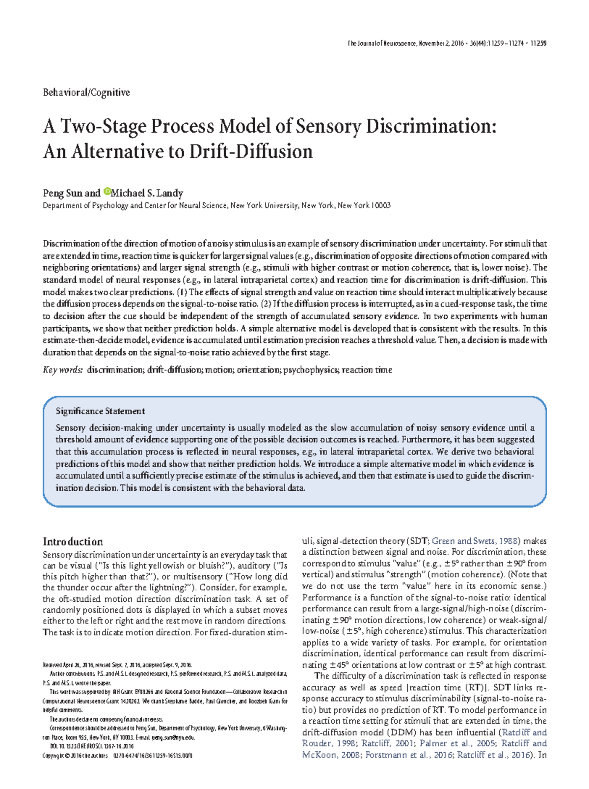 Sun Landy 2016 - lecture info - Behavioral/Cognitive A Two-Stage ...