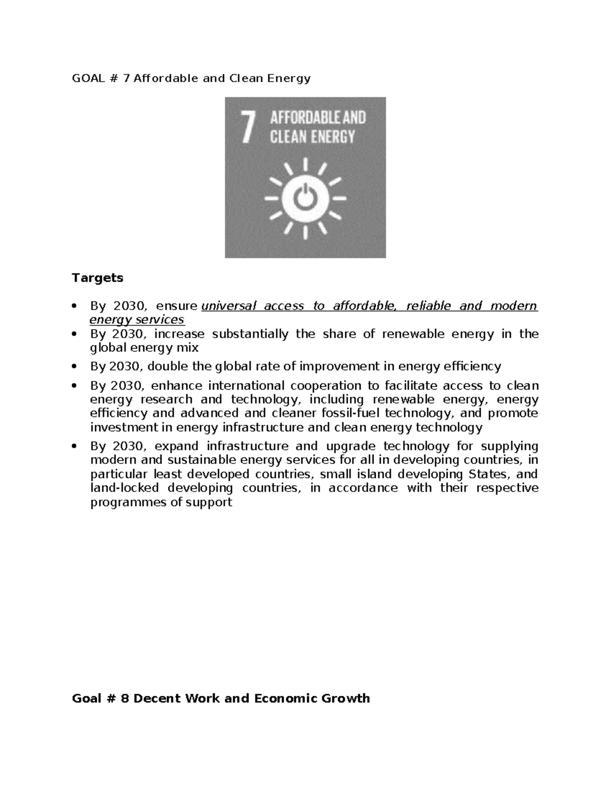 SDGs on Clean Energy Economic Growth and Innovation - GOAL # 7 ...
