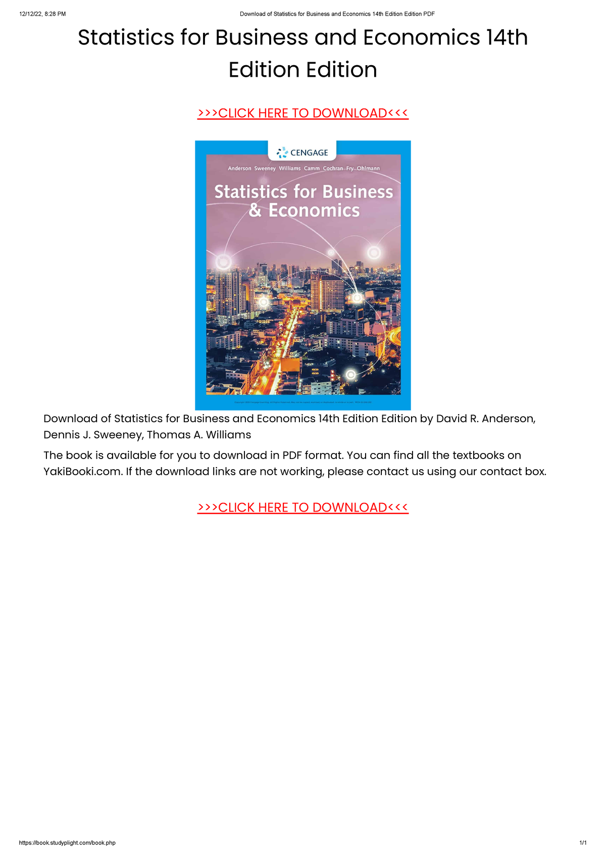 Statistics for Business and Economics 14th Edition Edition PDF ...