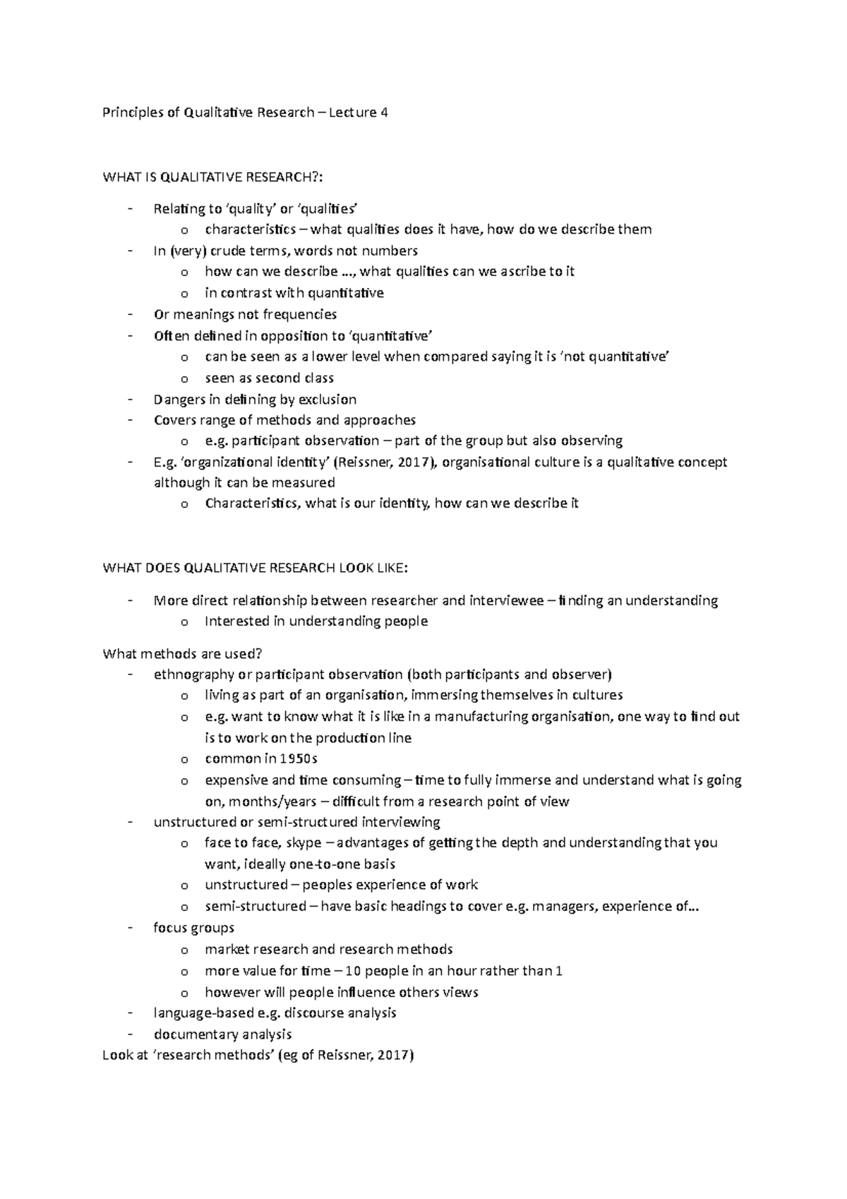 4. Qualitative - Lecture notes 4 - Principles of Qualitative Research ...