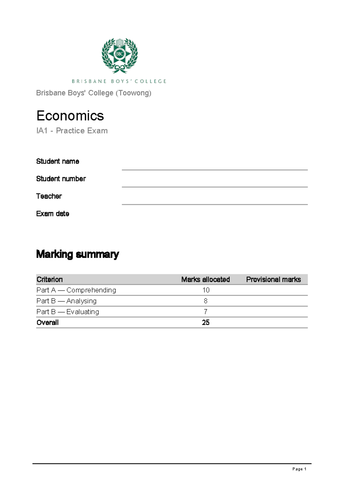 IA1 Practice Exam - unit 3 eco practise exam - Brisbane Boys' College ...