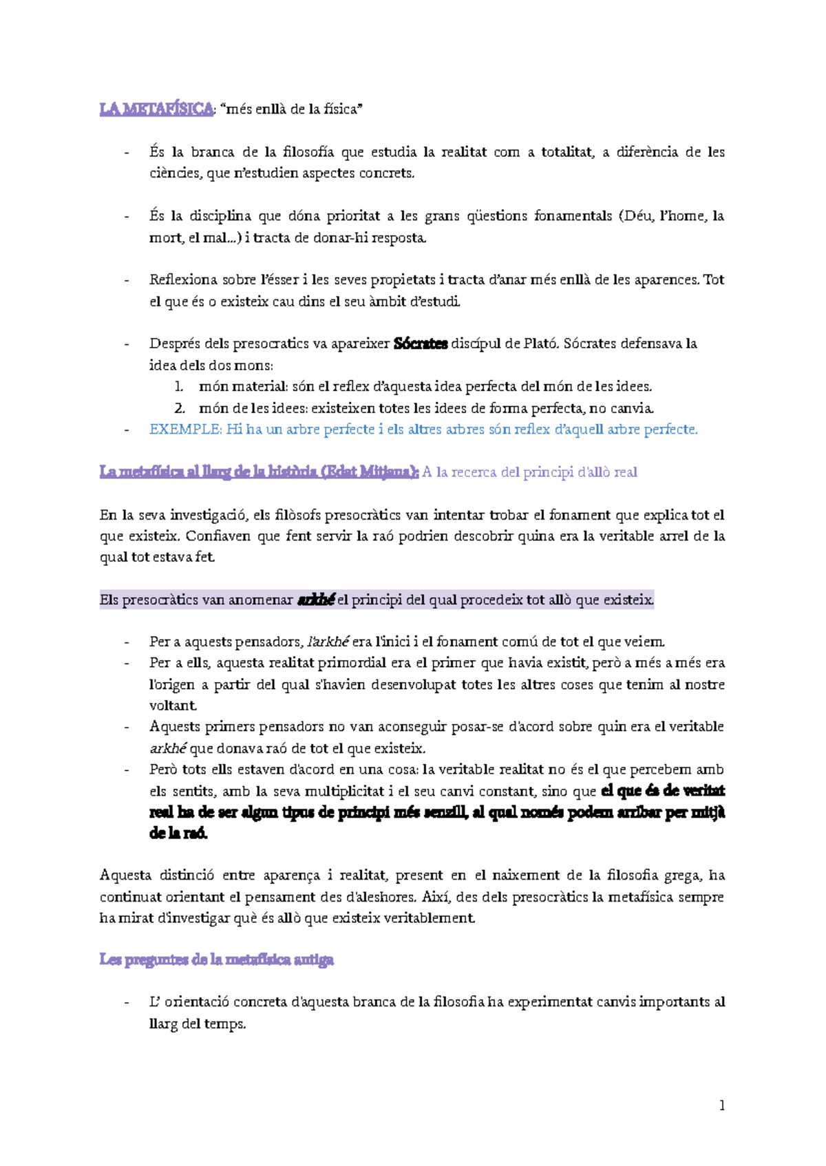 LA Metafisica - apunts 2023-24 - LA METAFÍSICA: “més enllà de la física ...
