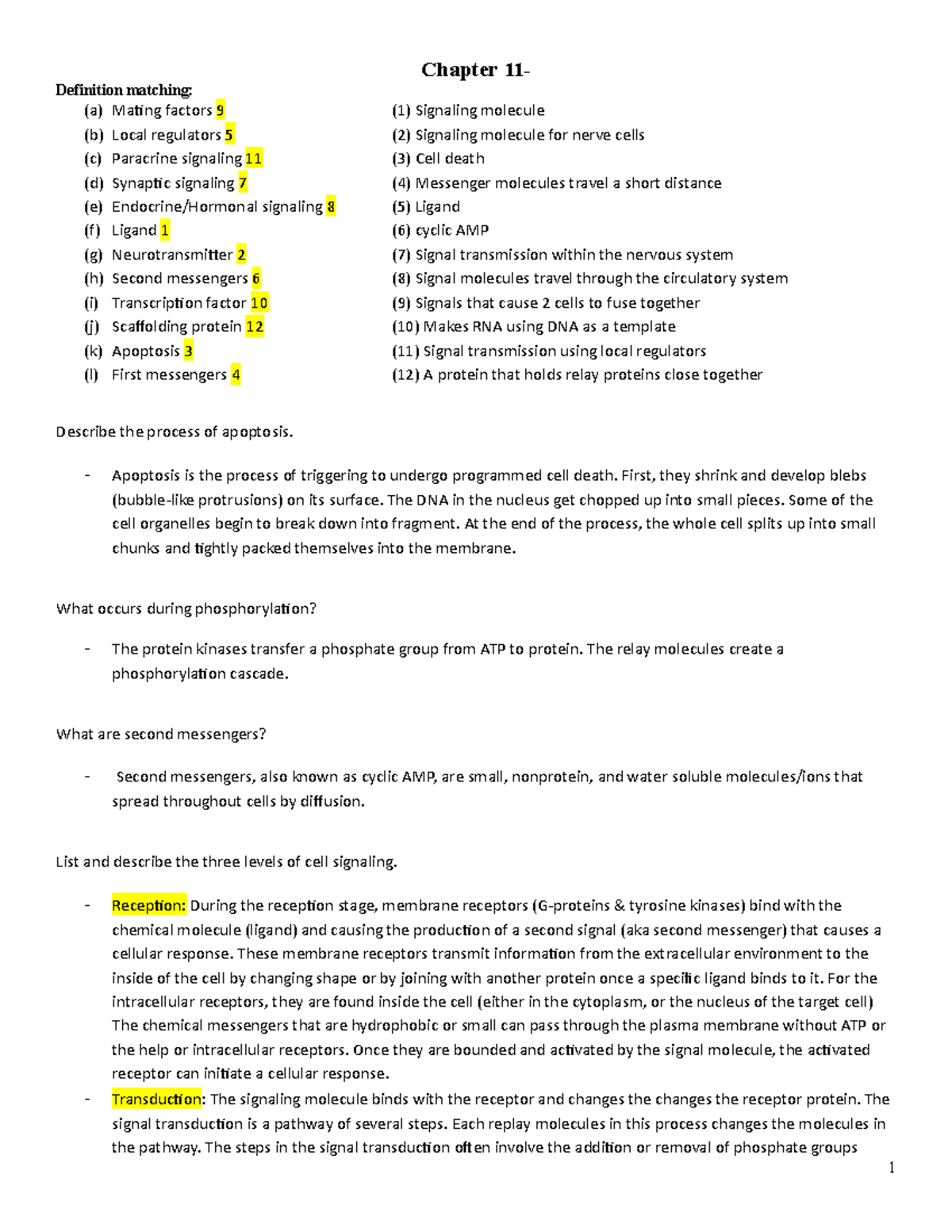 WEEK 8-HW- Chapter 11 - Chapter 11- Definition matching: (a) Mating factors 9 (1) Signaling ...