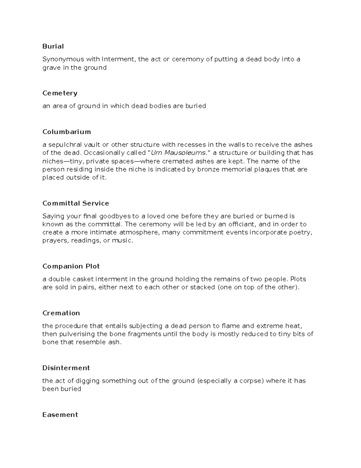 Additional definition of terms - Burial Synonymous with Interment, the ...