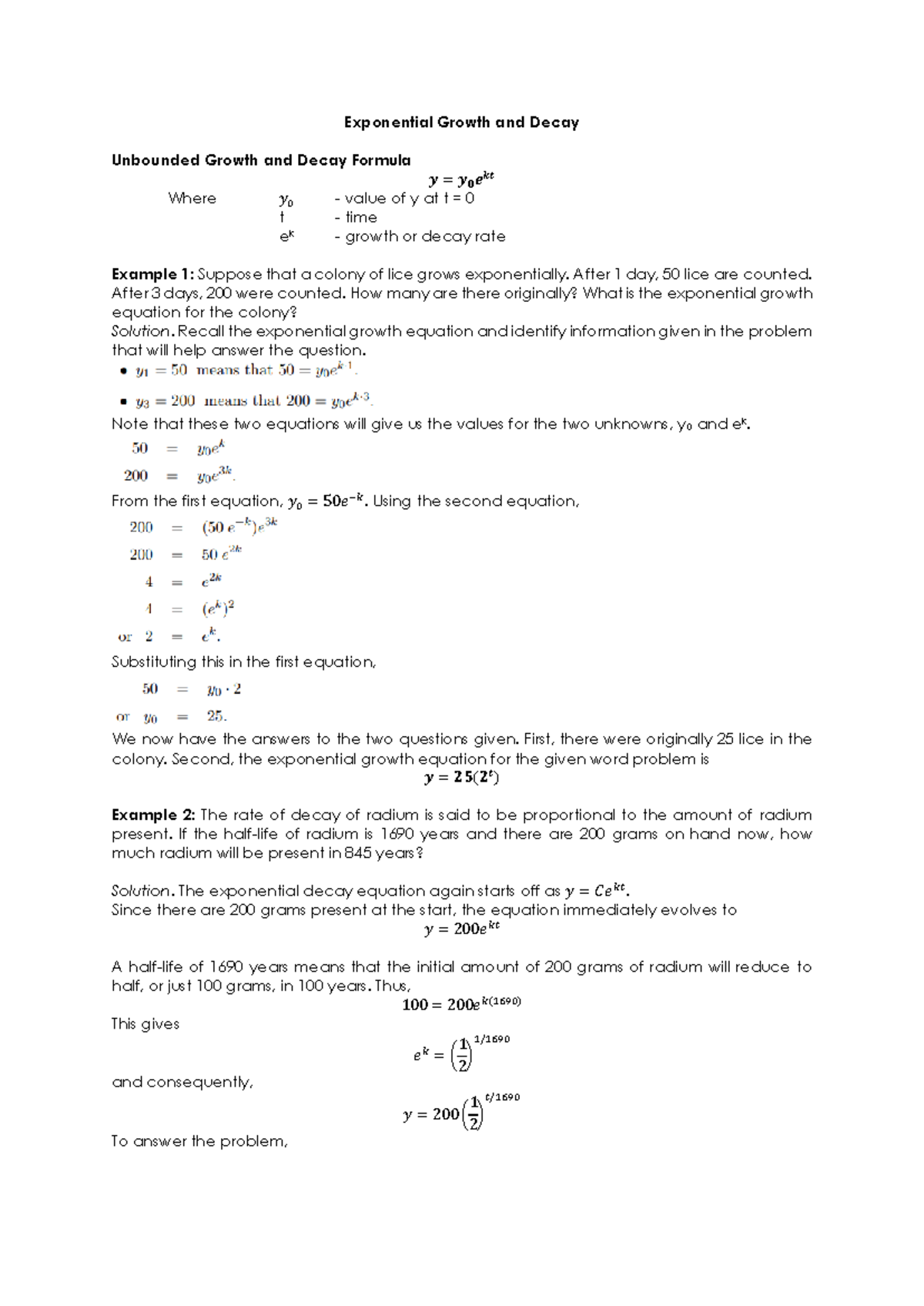 Exponential growth and Decay - Exponential Growth and Decay Unbounded ...