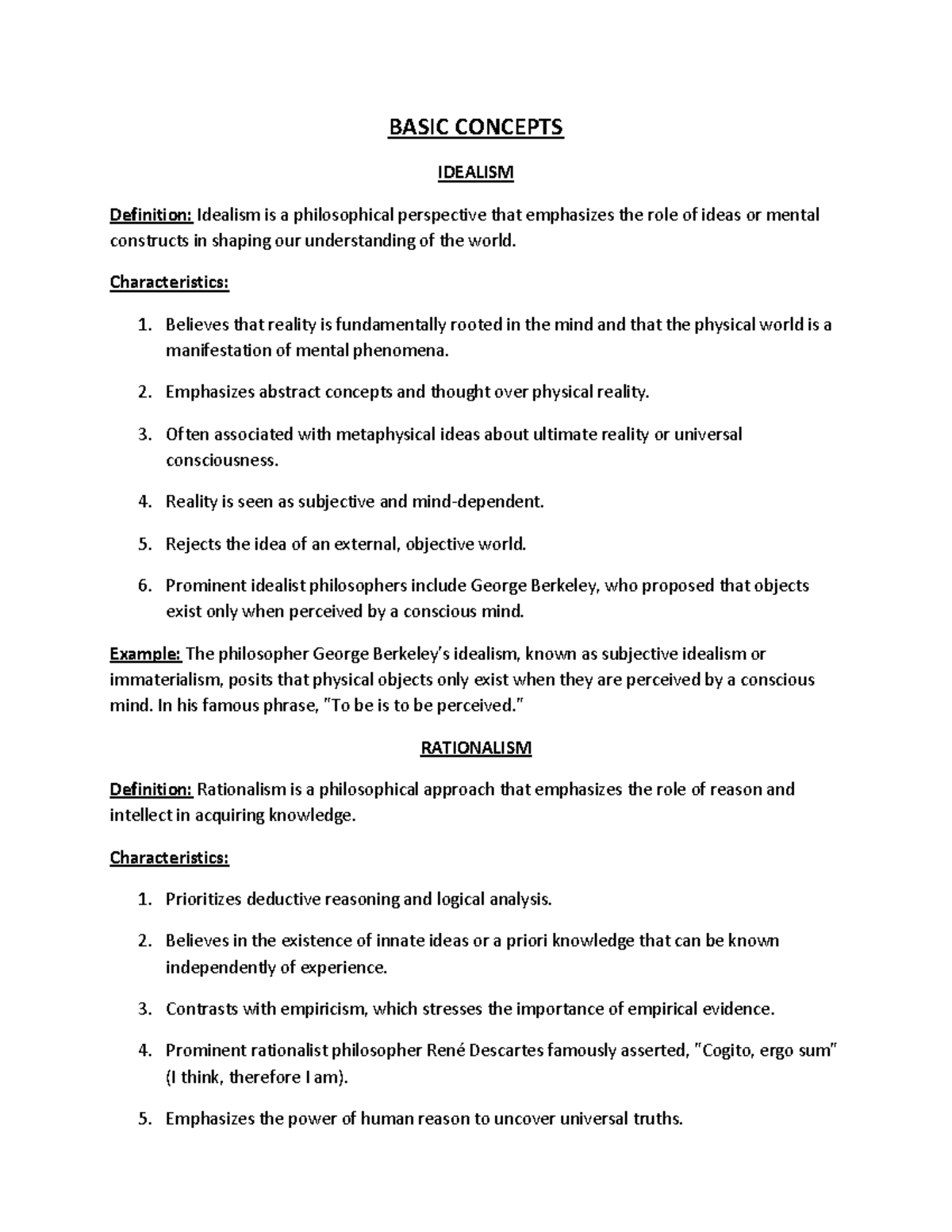 Basic concepts - Summary Political Science - BASIC CONCEPTS IDEALISM ...