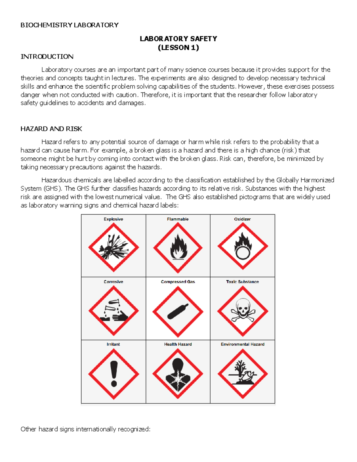 Module 1 - Biochem LAB - Laboratory Prelim notes - BIOCHEMISTRY ...