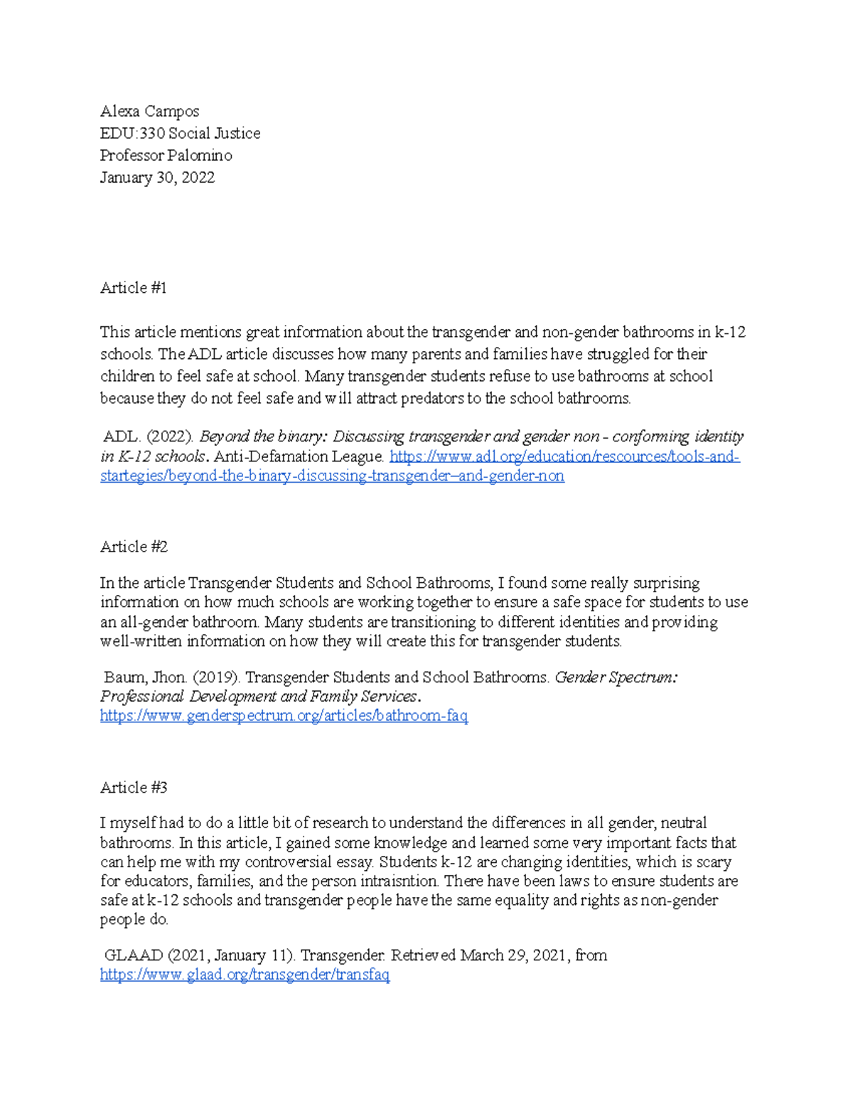 Part 1 EDU-330 Bibliography - EDU-330 - GCU - Studocu