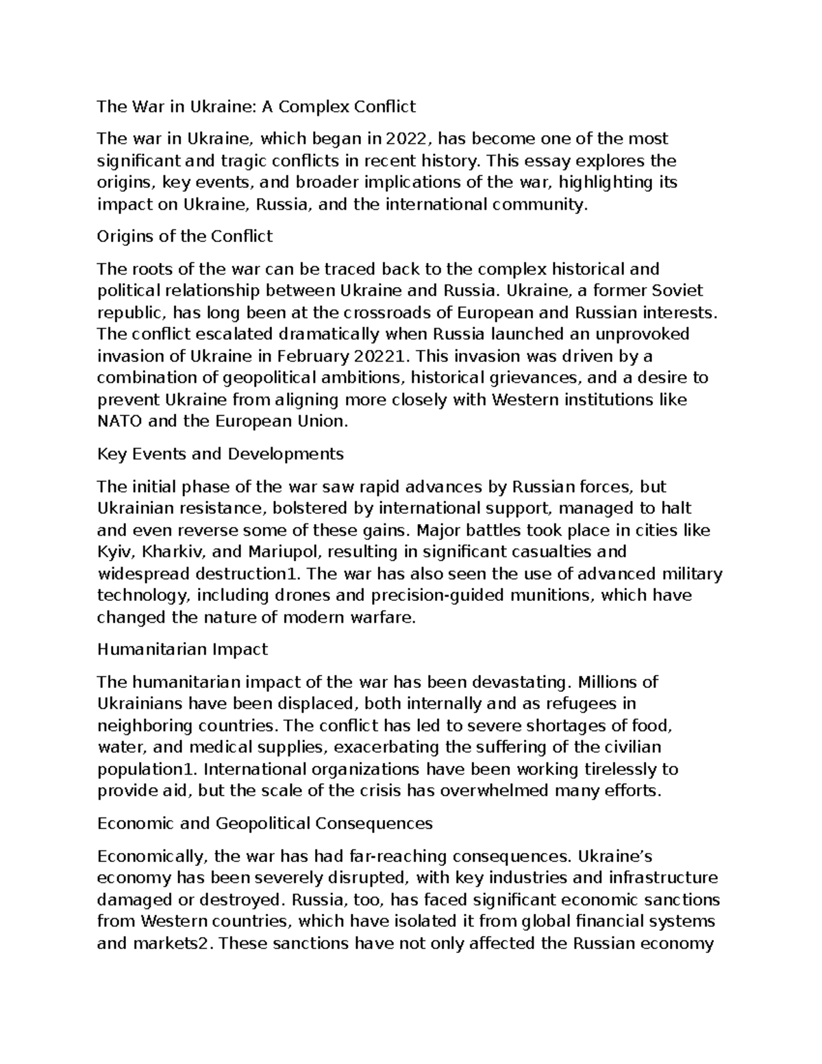 The War in Ukraine A Complex Conflict - This essay explores the origins ...