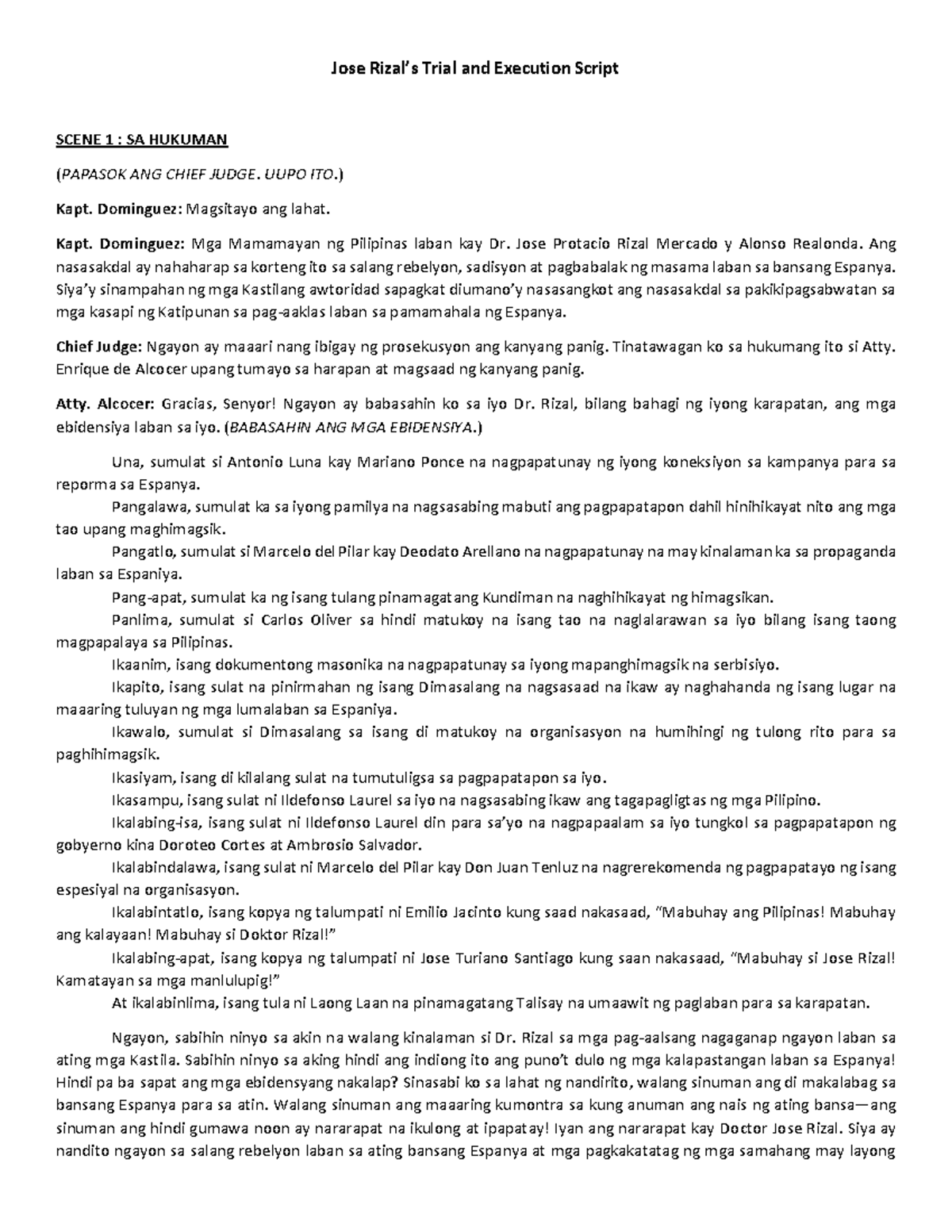 Pdfcoffee - drink - Jose Rizal’s Trial and Execution Script SCENE 1 ...
