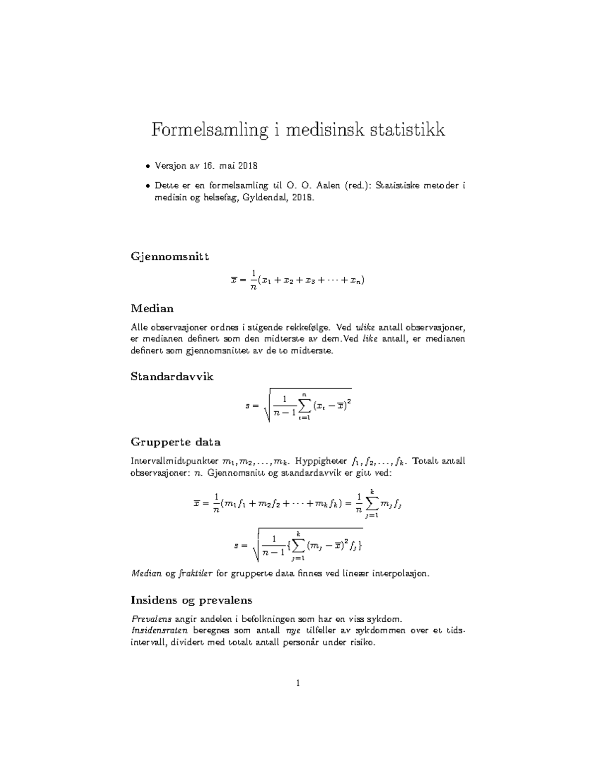 Formelsamling rev - statistikk - Formelsamling i medisinsk statistikk ...