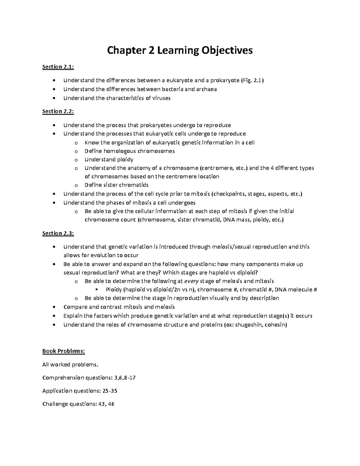 Chapter 2 Learning Objectives - BIO 2306 - Baylor University - Studocu